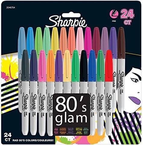 Sharpie Permanent Markers Fine Point 80s Glam Colors 24 Pack