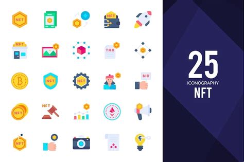 Paquete de 25 iconos planos nft ilustración vectorial Vector Premium