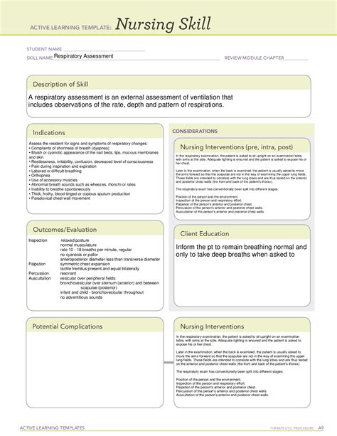 Respiratory Assessment Active Learning Template Nursing Skill Ati Study