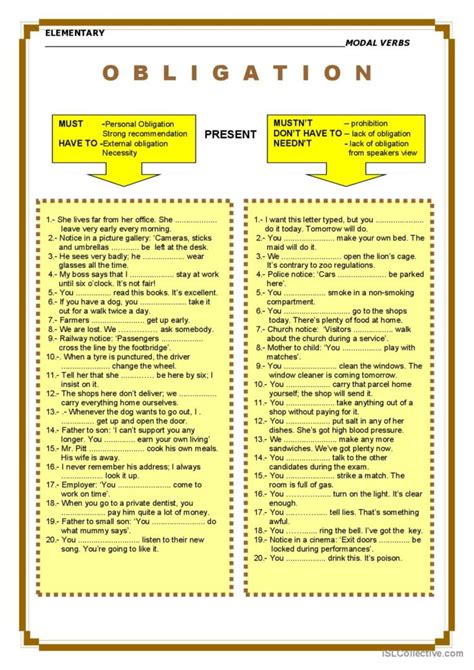 Modal Verbs OBLIGATION English ESL Worksheets Pdf Doc