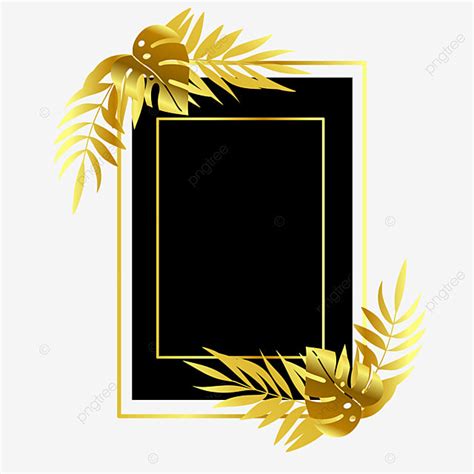 Bingkai Hitam Dan Emas Dengan Daun Untuk Undangan Vektor Png Gratis