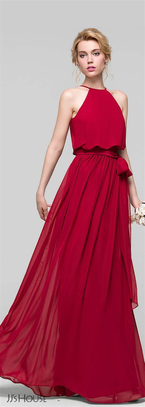 Us A Line Scoop Neck Floor Length Chiffon Bridesmaid Dress