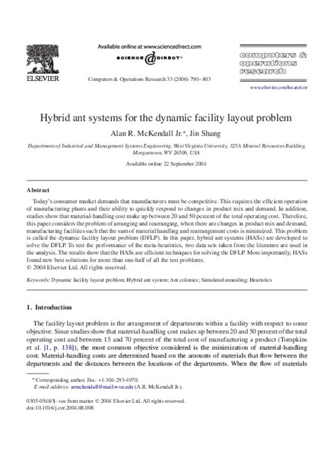 pdf hybrid ant systems for the dynamic facility layout problem jin shang