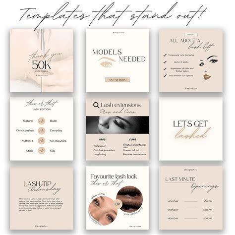 Neutral Lash Tech Instagram Post Templates Lash Artist Content