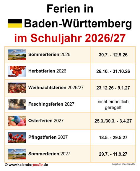 Ferien in Baden Württemberg im Schuljahr 2026 27
