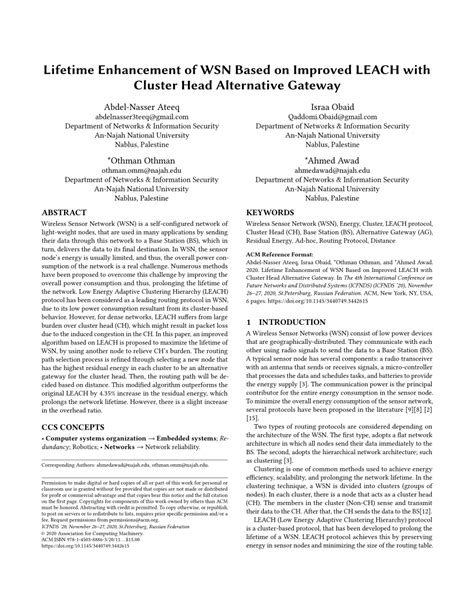 pdf lifetime enhancement of wsn based on improved leach with cluster head alternative gateway