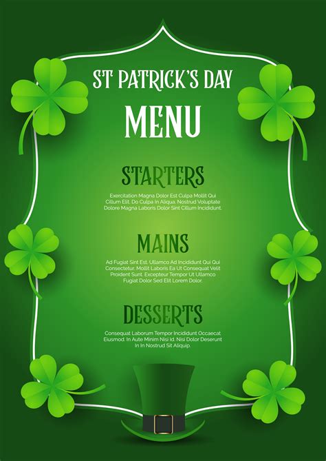 St Patrick S Day Menu Design With Top Hat And Clover 342673 Vector Art