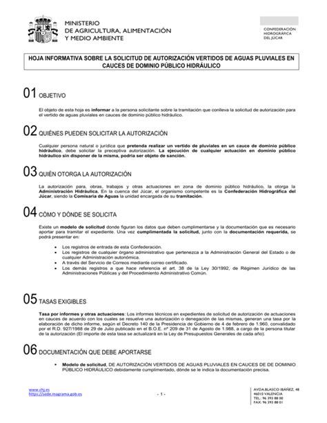 hoja informativa Confederación Hidrográfica del Júcar