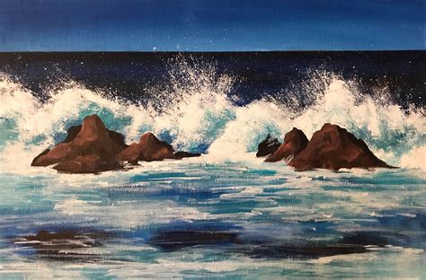 Rocks And Crashing Waves Acrylic Paint