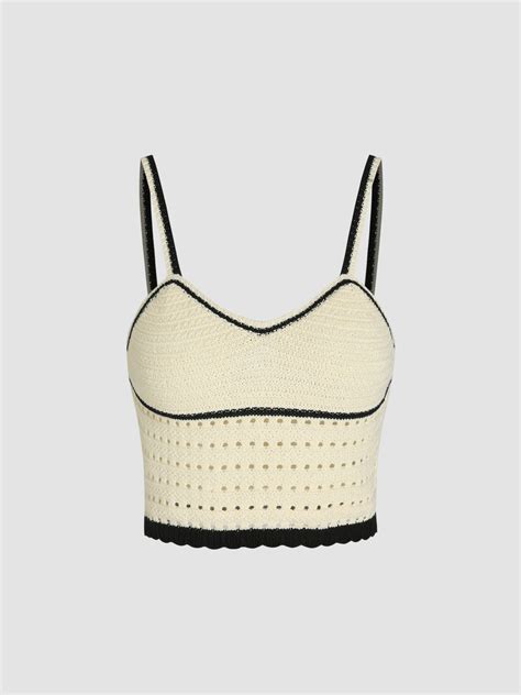 Knit Fabric Contrast Trim Crop Cami Top For Daily Casual Vacation