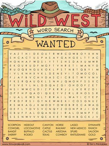 Wild West Word Search Tim S Printables Wild West Crafts Wild West