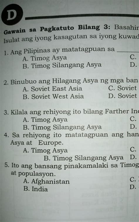 Gawain Sa Pagkatuto Bilang 3 Basahin At Piliin Ang Tirik Ng Tamang