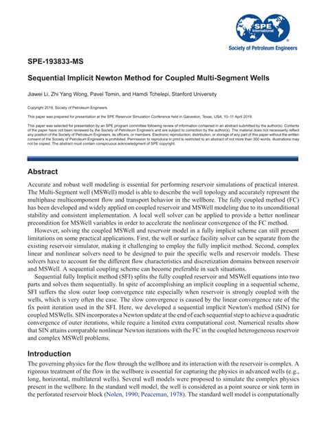 pdf sequential implicit newton method for coupled multi segment wells
