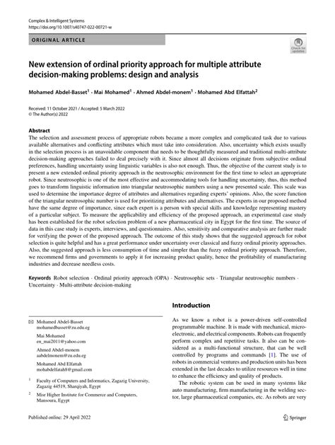 pdf new extension of ordinal priority approach for multiple attribute decision making problems