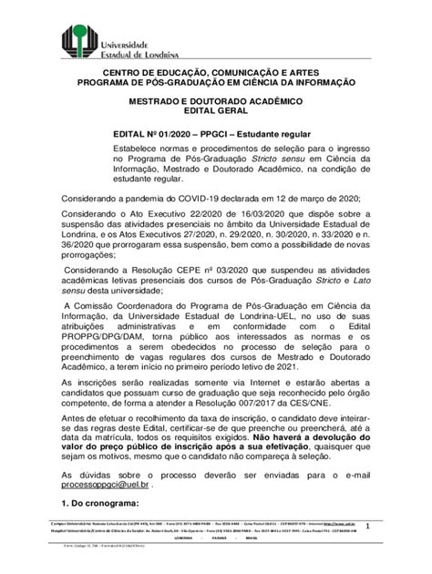 Fillable Online PPGCI Programa De Ps Graduao Em Cincia Da UFPE