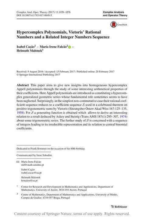 hypercomplex polynomials vietoris rational numbers and a related integer numbers sequence