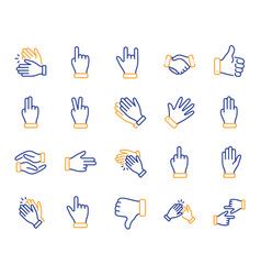 Hand Gestures Line Icons Handshake Clapping Vector Image