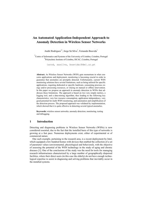 pdf an automated application independent approach to anomaly detection in wireless sensor networks