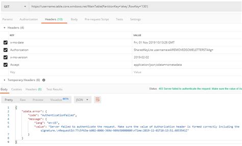 How To Send A Query To Azure Table REST API With Postman Stack Overflow