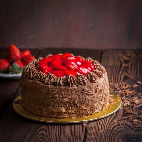 Fraise Gâteau Aux Fruits Au Chocolat Et Fraise Fraîche Sur Table En