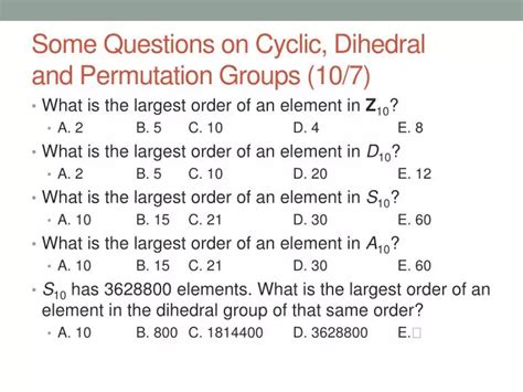 ppt some questions on cyclic dihedral and permutation groups 10 7 powerpoint presentation