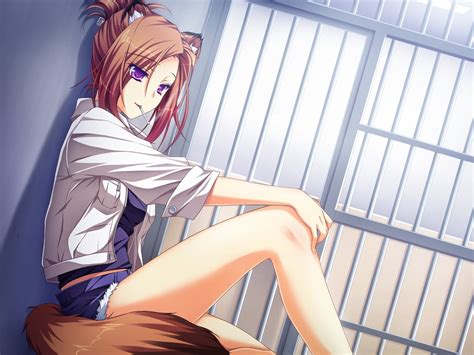 Brown Haired Female Anime Character Leaning On Wall Hd Wallpaper