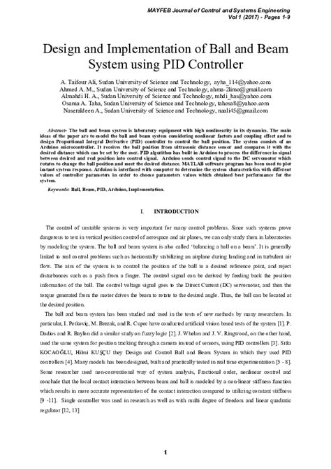 pdf design and implementation of ball and beam system using pid controller vinka trifunovic