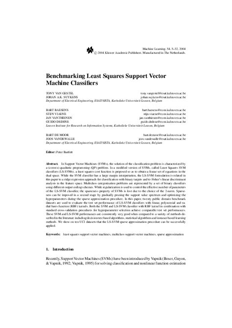 pdf benchmarking least squares support vector machine classifiers johan suykens