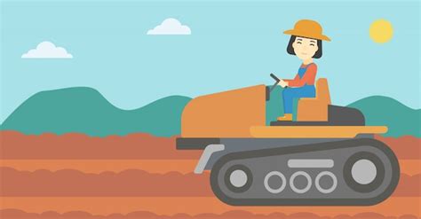 Agriculteur Conduisant Un Tracteur Vecteur Premium