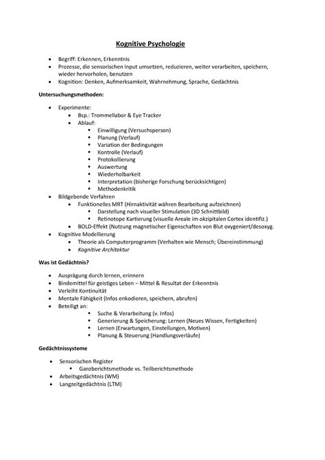 Kognitive Psychologie Zusammenfassung Kognitive Psychologie Begriff