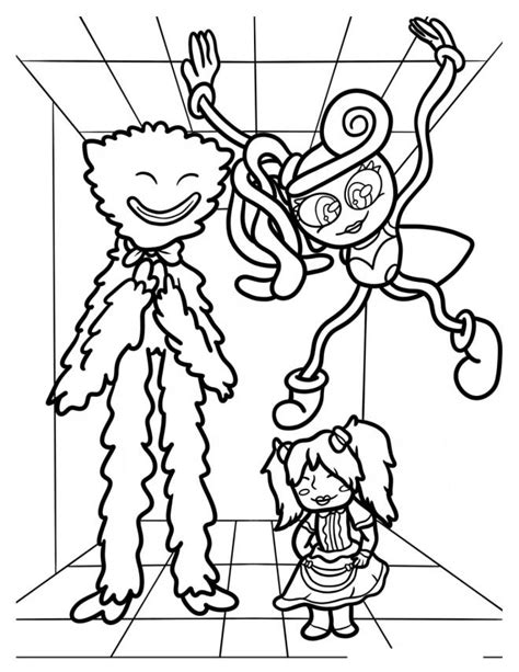 Coloriage Poppy Avec Maman Aux Longues Jambes Et Huggy Wuggy