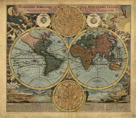 Old Map Of The World Dated Circa