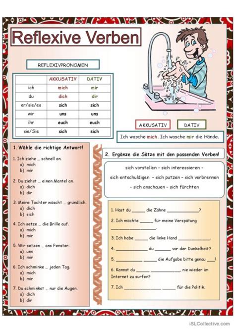 48 Reflexive Verben Deutsch DAF Arbeitsblätter pdf doc