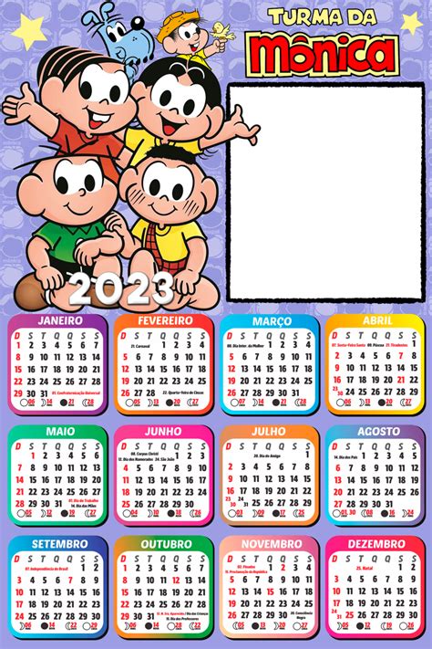 Calendário 2023 Turma da Mônica PNG Moldura Imagem Legal