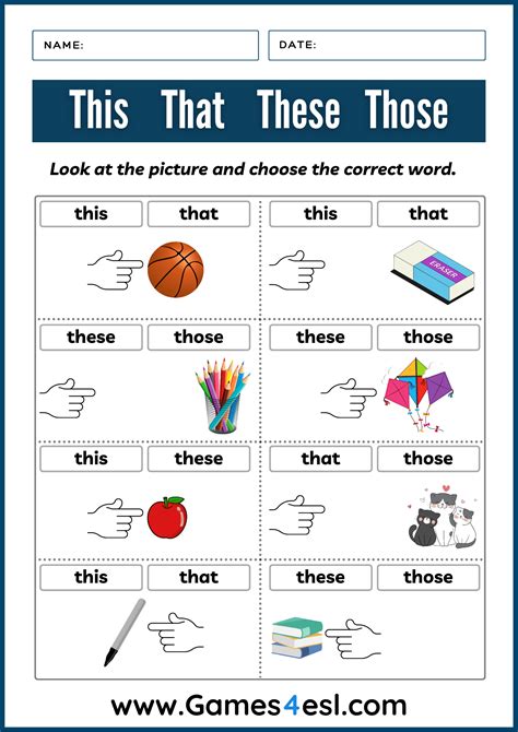 Esl This That These Those Worksheet Worksheets Printable Free