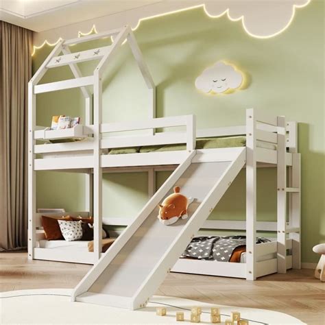 Lit Superposé DRIPEX avec toboggan et échelle Blanc 90x200 cm