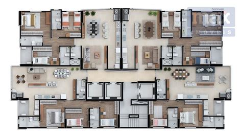 Planta humanizada 4 apto por andar Home Club Diseño de