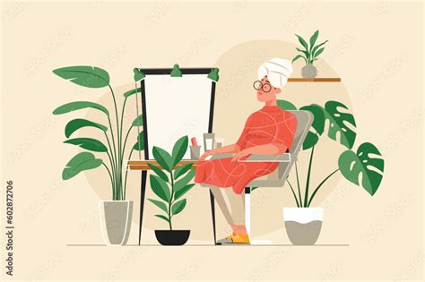 Beauty Salon Yellow Concept With People Scene In The Flat Cartoon Design A Woman Relaxes And