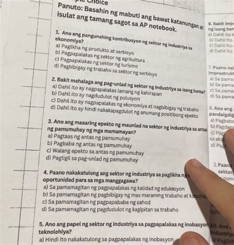 Panuto Basahin Ng Mabuti Ang Bawat Katanungan StudyX