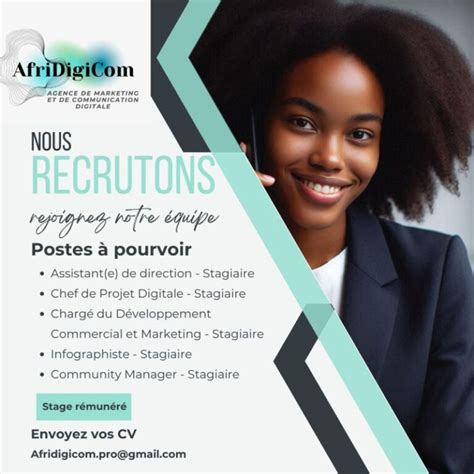 AFRIDIGICOM RECRUTE PLUSIEURS STAGIAIRES H F Y A Bara Offres D