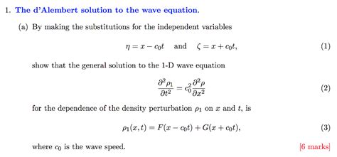 solved 1 the d alembert solution to the wave equation a