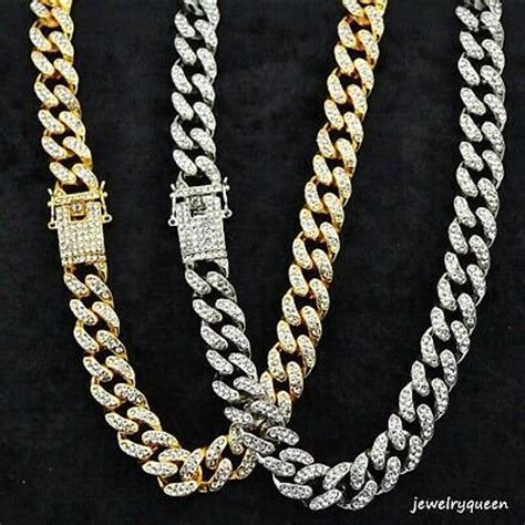 14mm Lab Created Diamond Cuban Link Choker Chain Men S Classic Miami