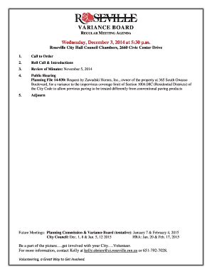 Fillable Online Roseville City Hall Council Chambers 2660 Civic Center