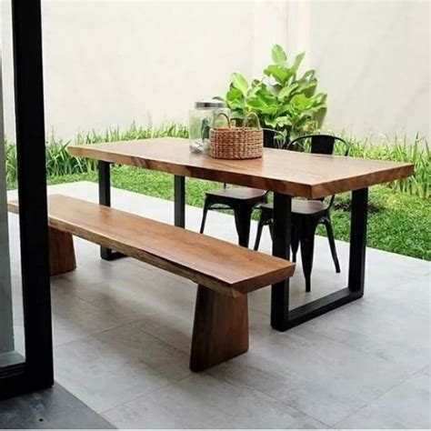 Jual Meja Makan Meja Tamu Kayu Trembesi Solid Kaki Besi Shopee Indonesia
