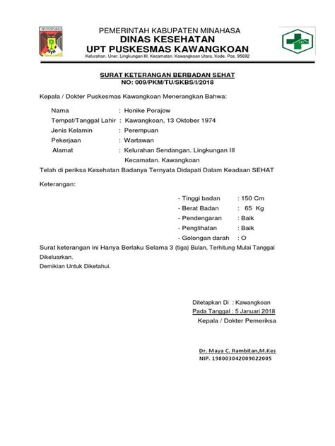 Detail Contoh Surat Keterangan Sehat Dari Puskesmas Koleksi Nomer 36