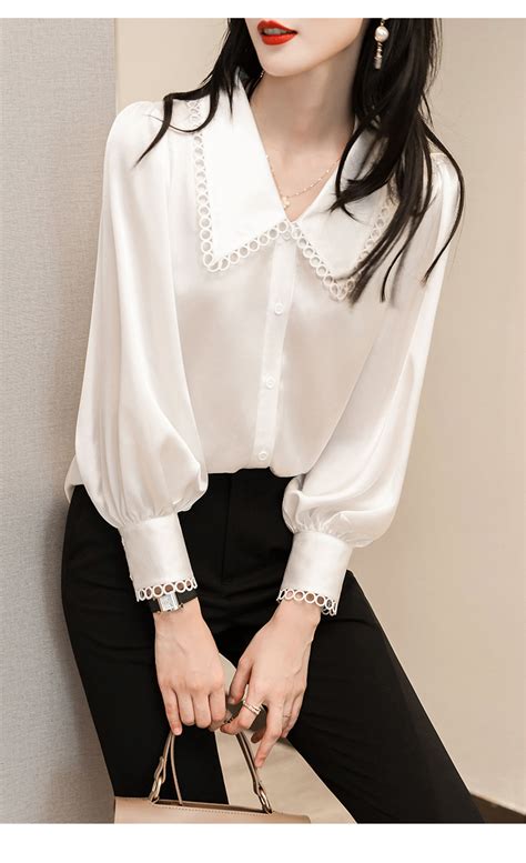 春装2021年新款别致上衣女士雪纺衬衫设计感洋气娃娃领灯笼袖衬衣 阿里巴巴
