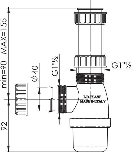 Siphon d évier à hauteur réglable de 90 à 155mm ø40 114 40H