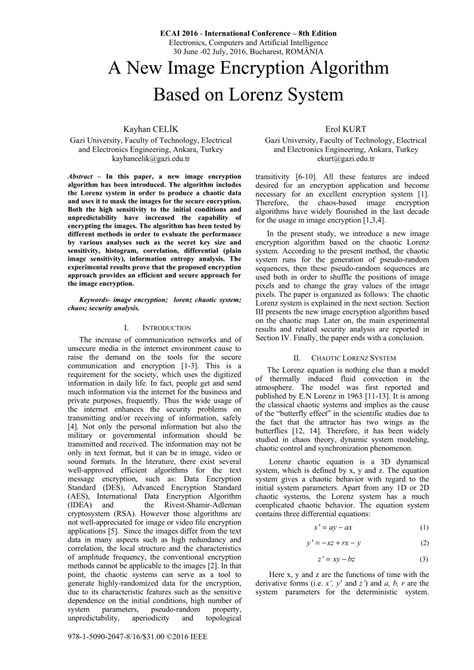 pdf a new image encryption algorithm based on lorenz system