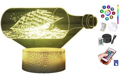 Lampka Nocna 3D Led Statek W Butelce Grawer Imię Plexido Sklep