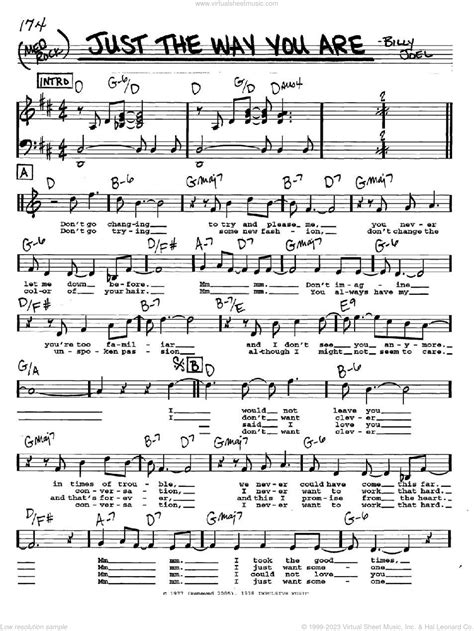 Billy Joel Just The Way You Are Sheet Music Real Book With Lyrics